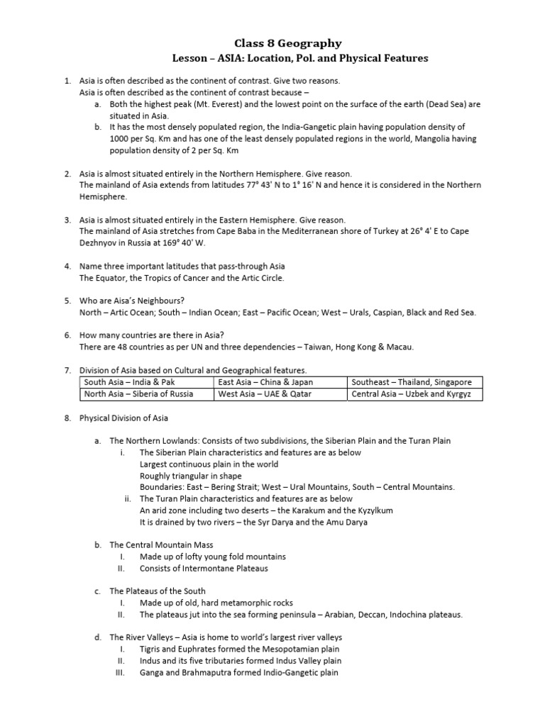 Asia Geography: Features and Divisions | PDF | Asia | Plateau