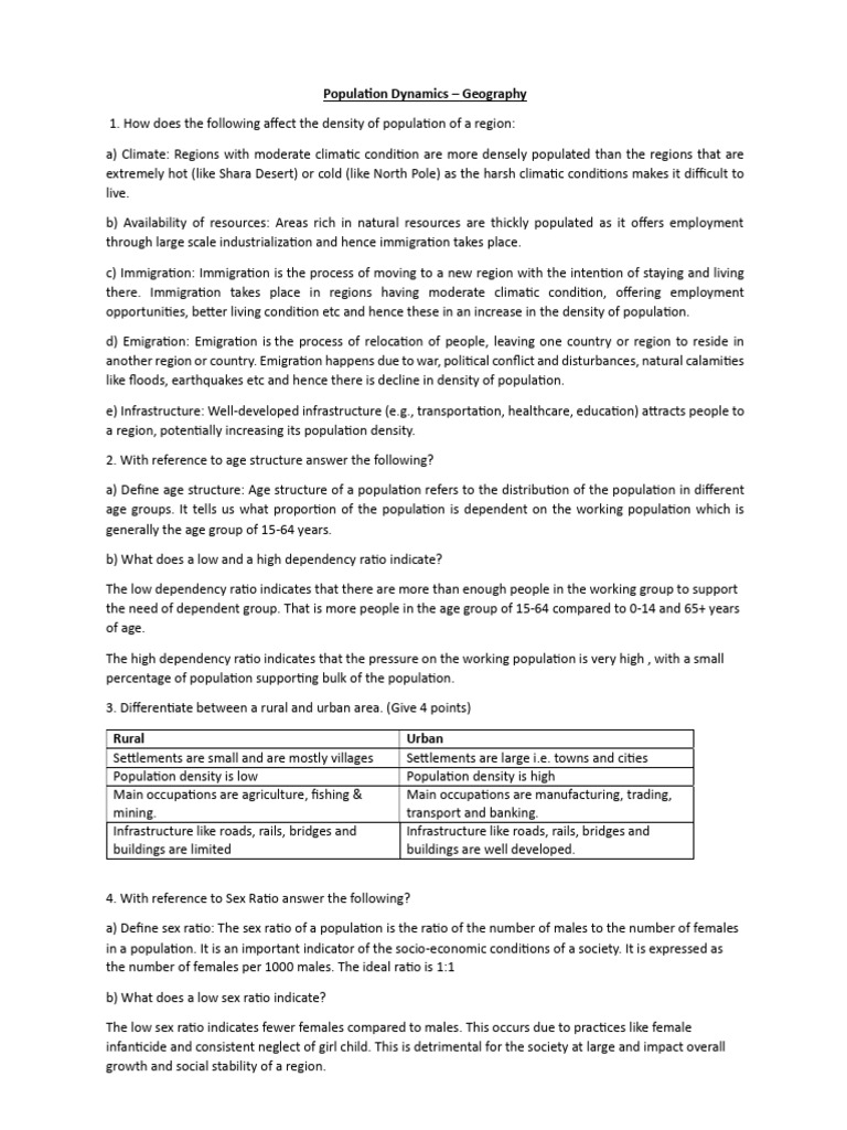 Geo CH 2 - Population Dynamics | PDF | Economies