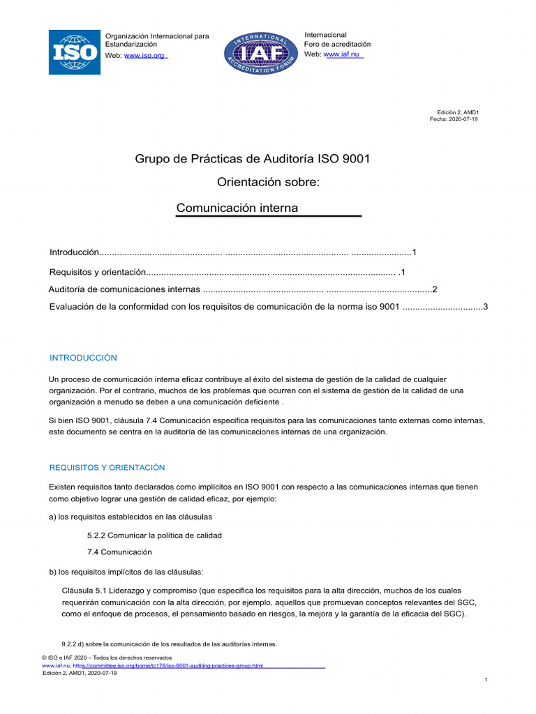 ISO-TC 176-TF - APG-CominucaciónInterna | PDF | Sistema de manejo de ...