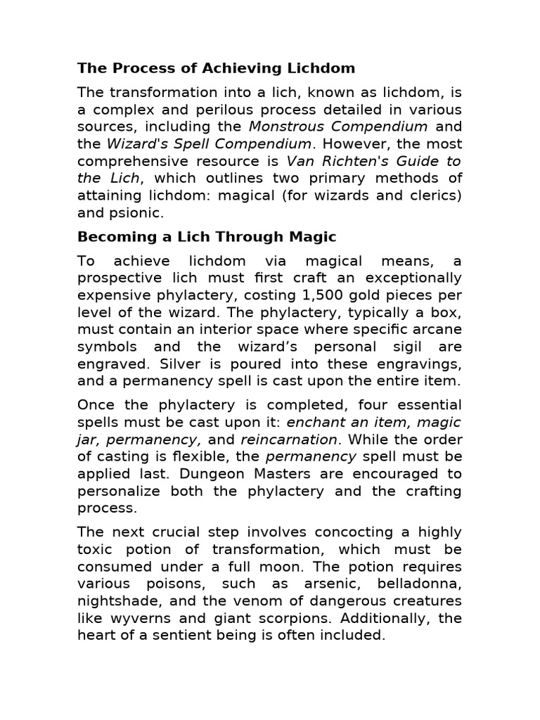 The Ritual of Lichdom | PDF | Dungeons & Dragons | Gary Gygax Games