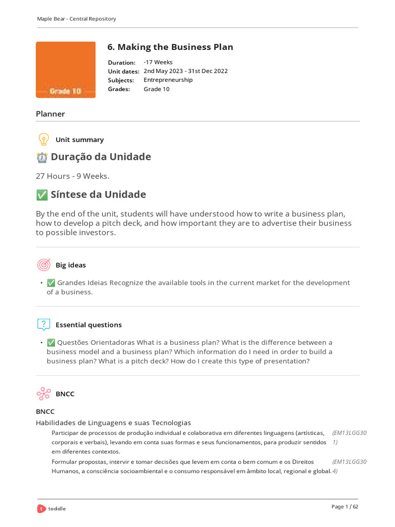 ENTREPRENEURSHIP - UNIT 6. Making The Business Plan | PDF | Cognição ...