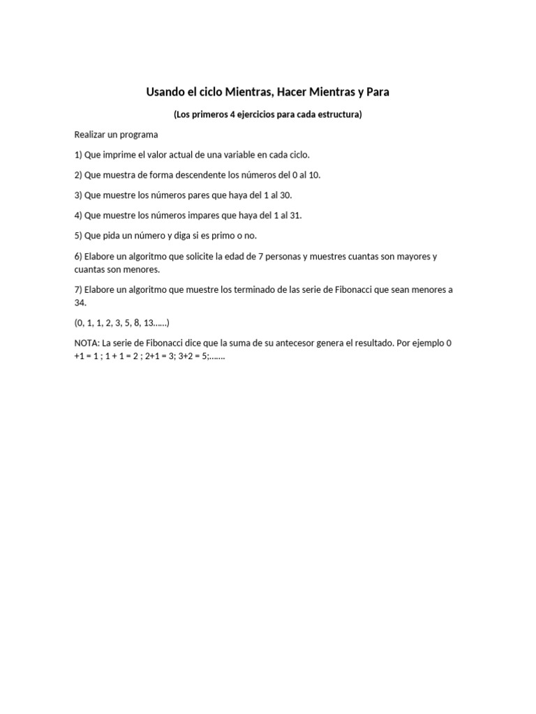 Ejercicios de Bucles y Algoritmos Básicos | PDF