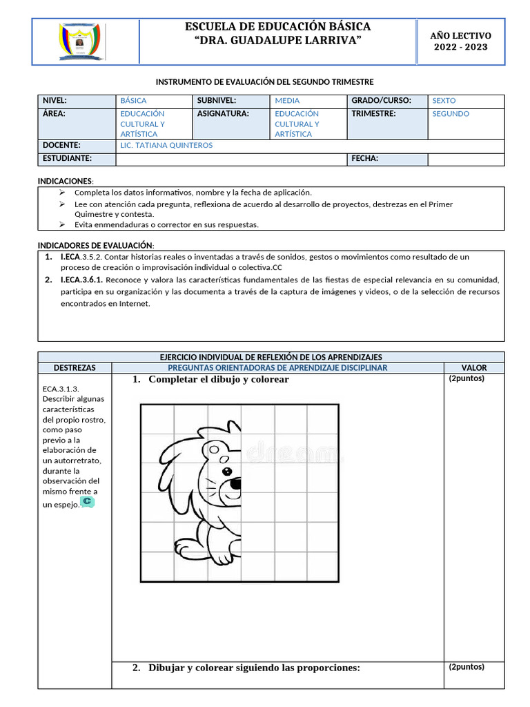 Evaluacion Del Primer Trimestre Eca Taty | PDF | Educación primaria | Evaluación