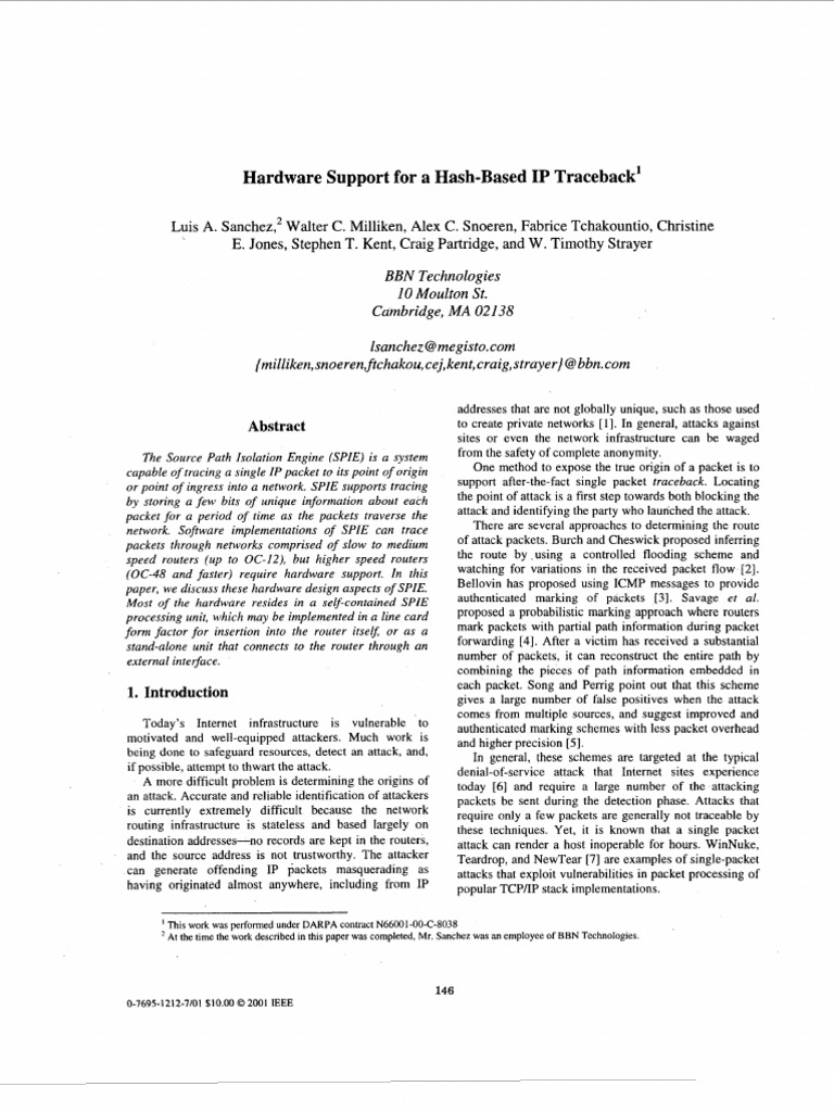 Hardware Support For A Hash-Based IP Traceback' | PDF | Dynamic Random Access Memory | Router ...