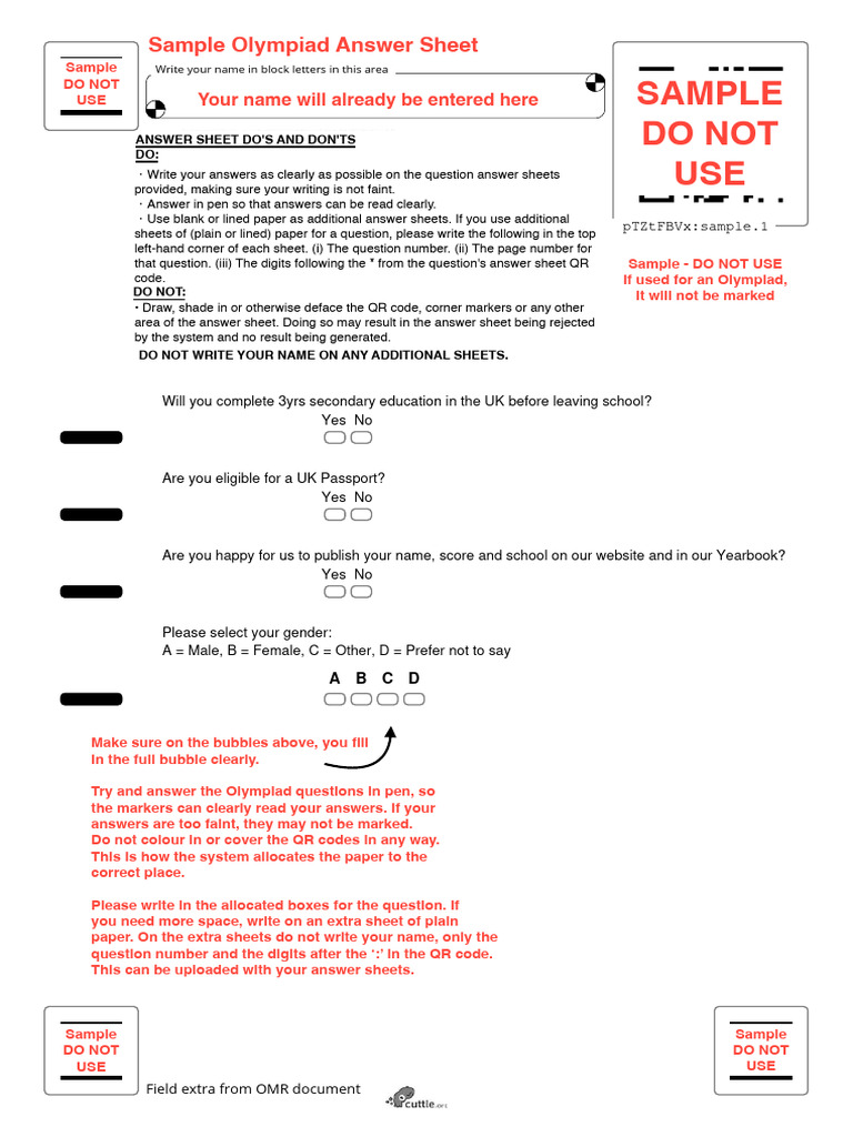 Olympiad Sample Answer Sheet | PDF