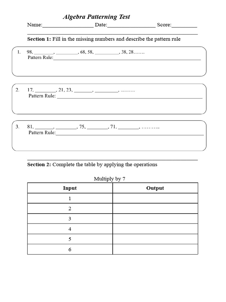 Algebra Patterning Test | PDF | Applied Mathematics | Computer Programming