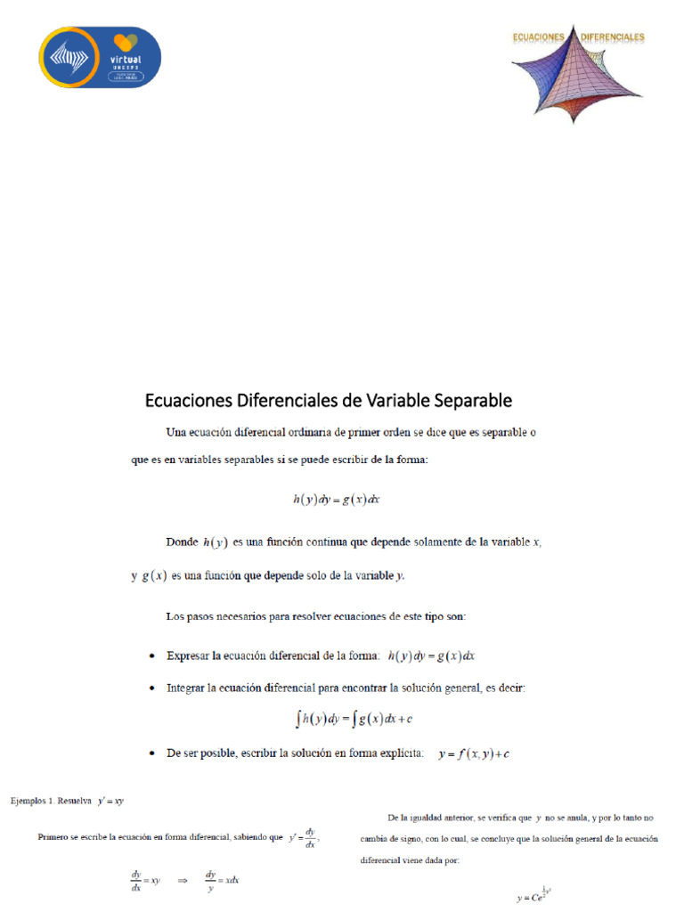 TEMA II Ecuaciones Diferenciales de Variable Separable_c49510d6d16c85c9d76858ebf363899d | PDF