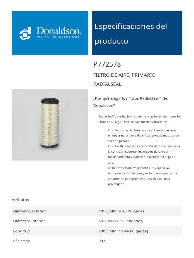 Ficha tec Filtro | PDF