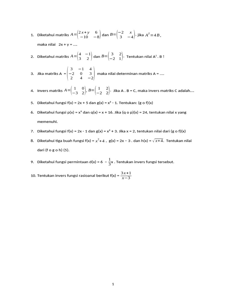 Soal latihan PSAS Matematika XI gasal 2024 | PDF