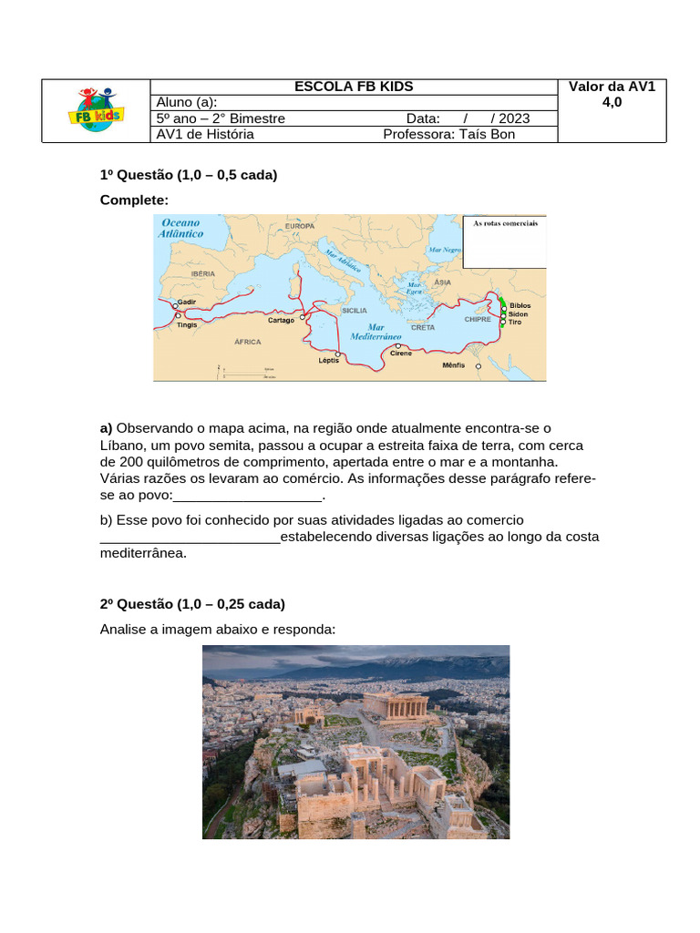 AV1 2ºB 5º ano HIST | PDF