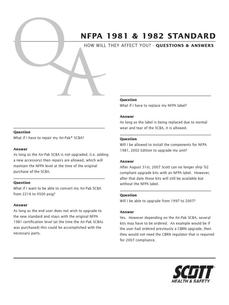Air-Pak 75 & NxG7 SCBA NFPA - Question & Answer | PDF