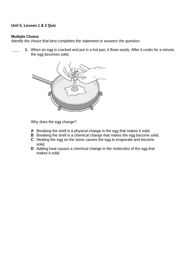 Unit 5 Lesson 1 and 2 Review Quiz | PDF | Water | Chemical Substances