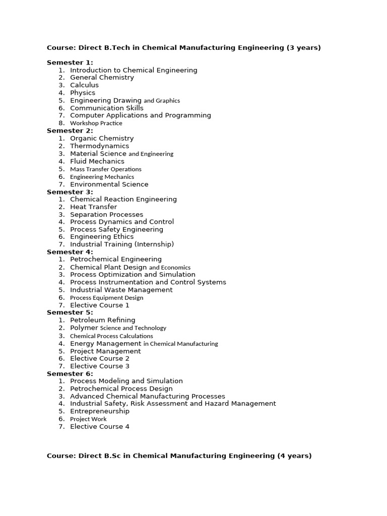 Chemical Manufacturing Engineering Courses | PDF | Chemical Engineering ...