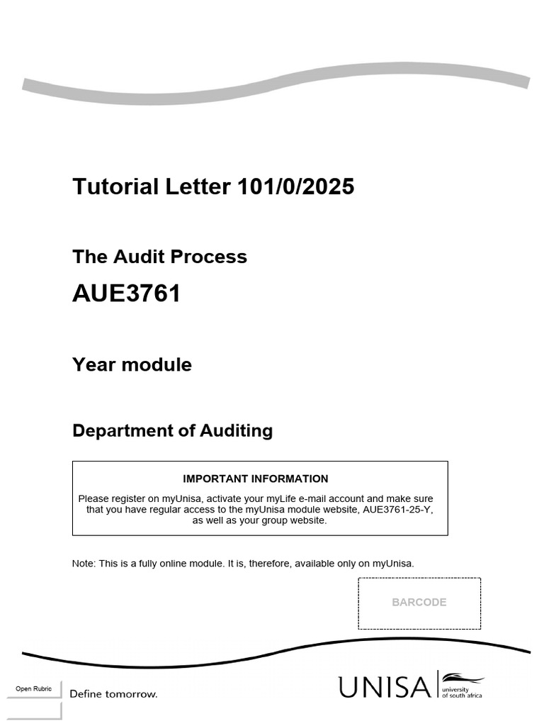 AUE3761 Audit Process Overview 2025 | PDF | Audit | Turnitin