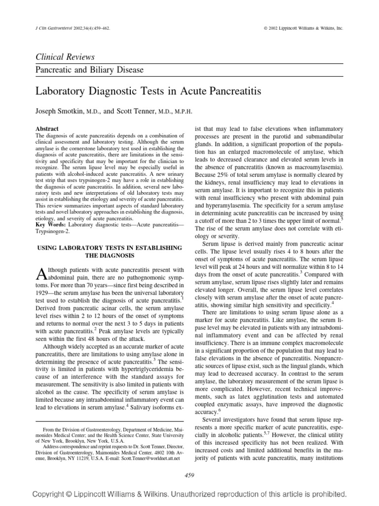 Lab Tests for Acute Pancreatitis Diagnosis | PDF | Alanine Transaminase ...