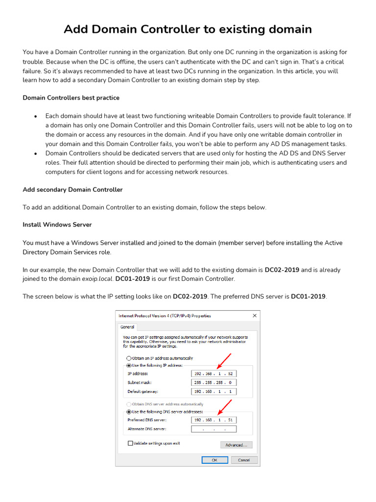 Add Domain Controller to existing domain | PDF | Active Directory | Domain Name System