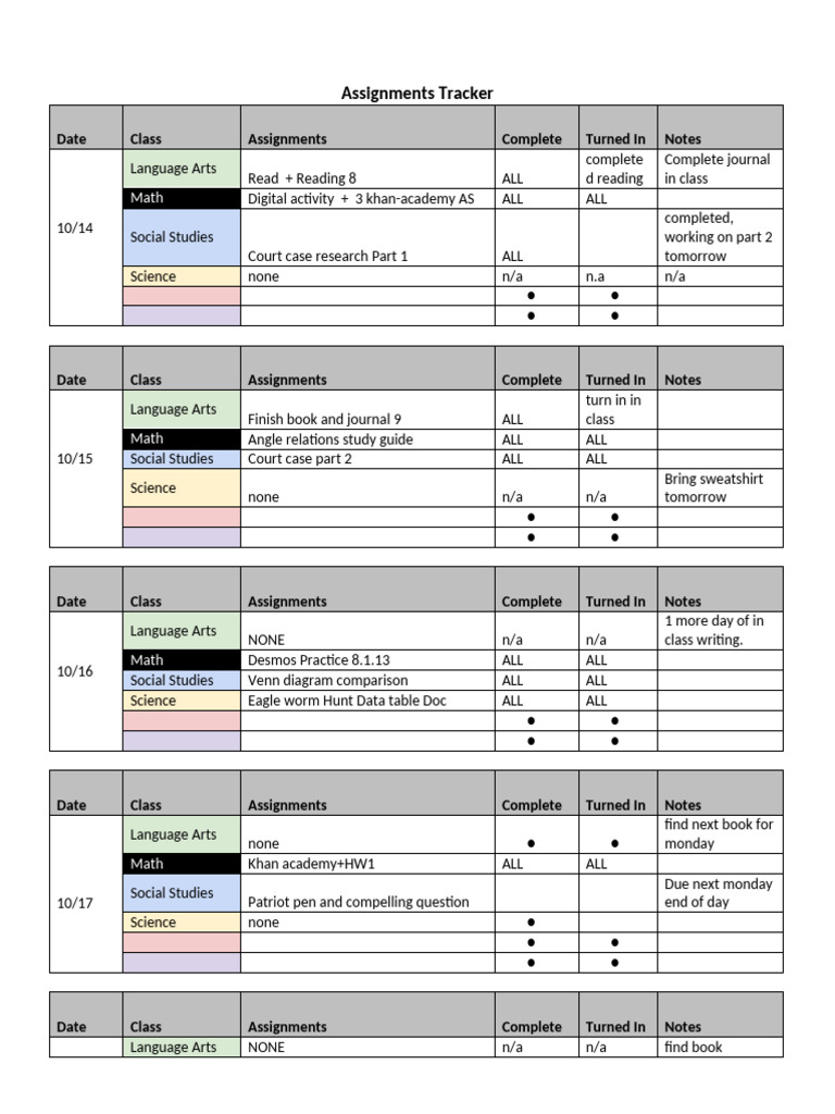Assignment Tracker Jace Gilbert | PDF