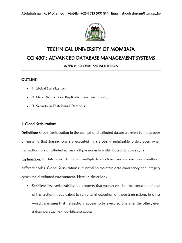 Week 6 - Global Serialization | PDF | Database Transaction | Transport ...
