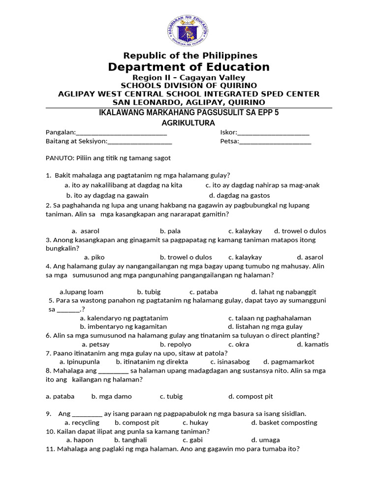 Periodical Test Q2-Epp5 | PDF