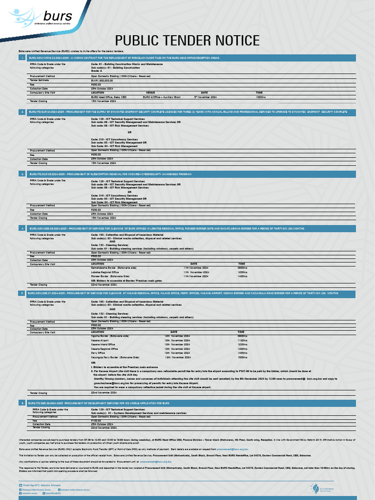 BURS Tenders for 2024-2025 | PDF