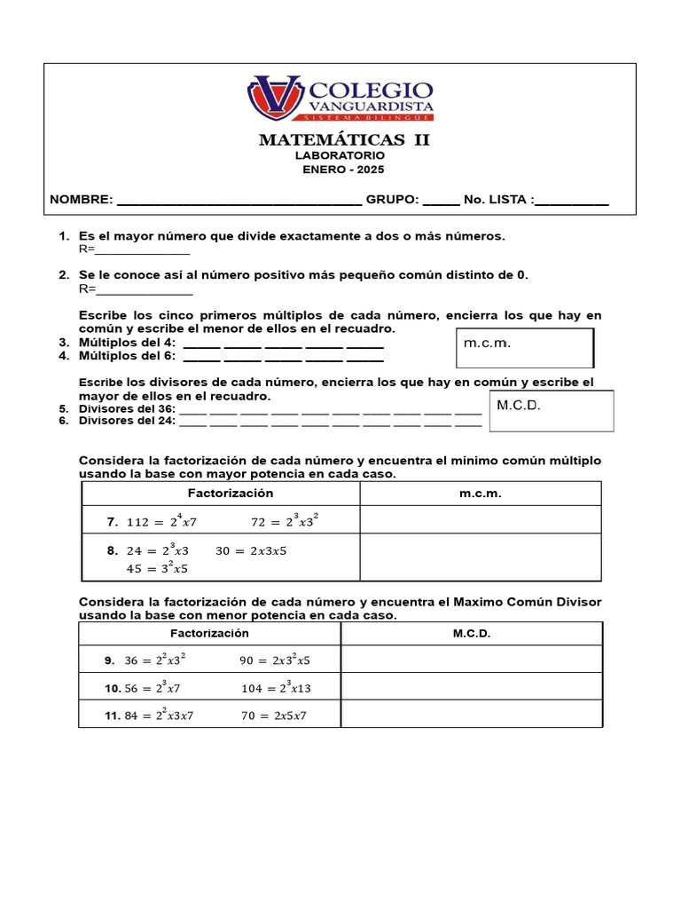 Ejercicios de MCM y MCD Matemáticas II | PDF