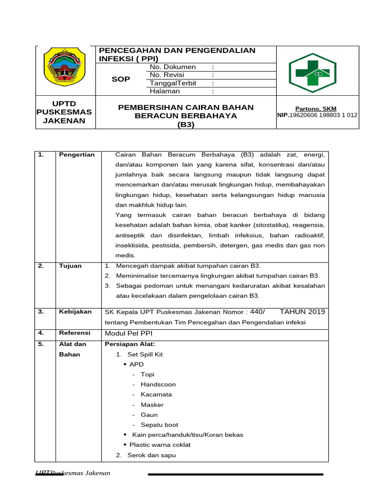 Sop Ppi (Pembersihan Cairan B3) | PDF