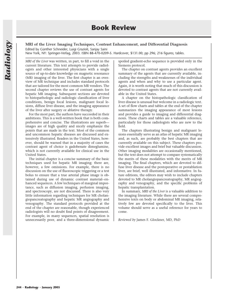 Mri of The Liver Imaging Techniques Contrast Enhancement and Dif 2005 ...