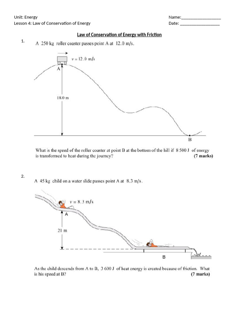 4._law_of_conservation_of_energy_with_friction_worksheet | PDF