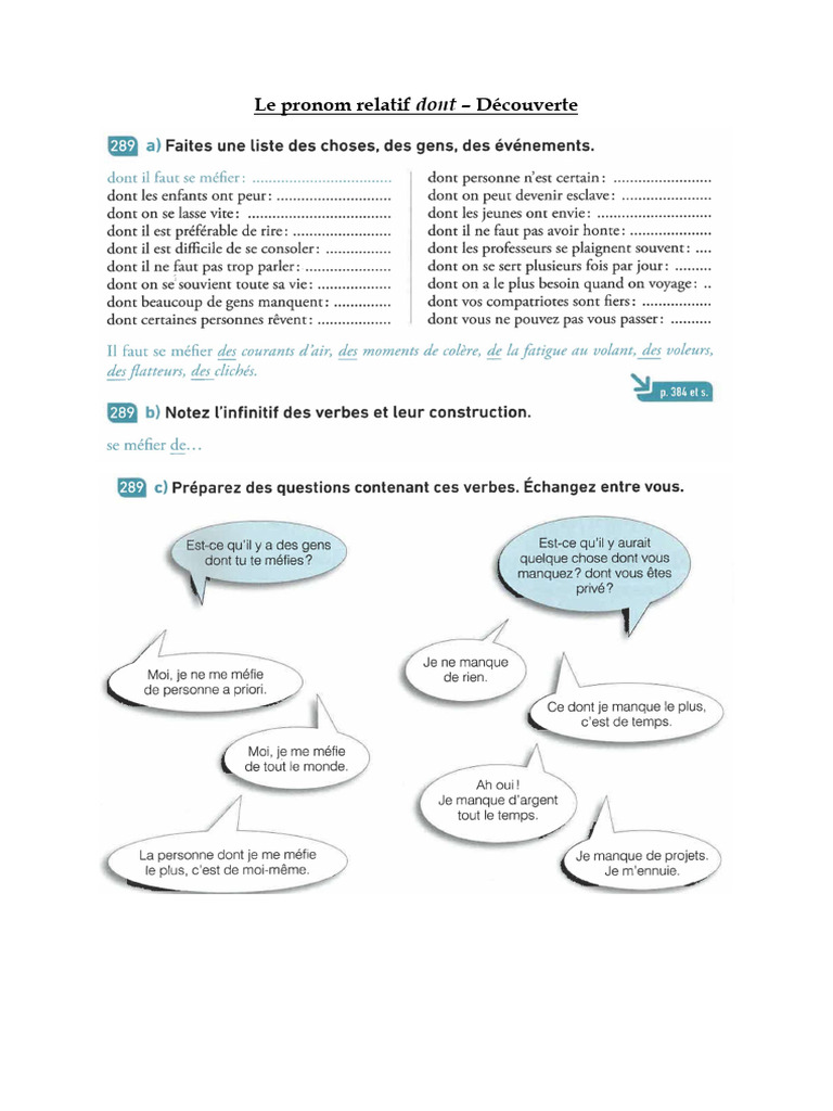 Le pronom relatif "dont" expliqué | PDF