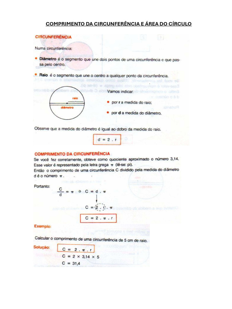 CIRCUNFERÊNCIA E CIRCULO | PDF