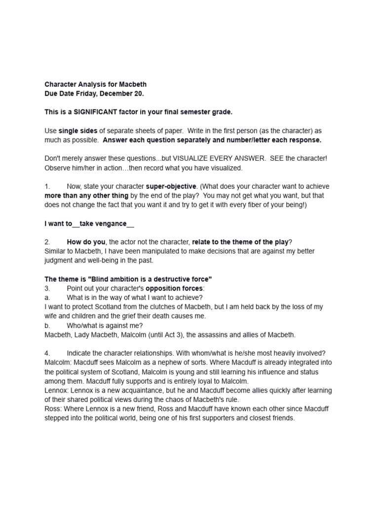 SHYLAHS COPY Character Analysis For Macbeth-1 | PDF | Macbeth