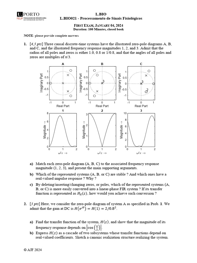 Physiological Signal Processing Exam | PDF | Telecommunications Engineering | Signal Processing