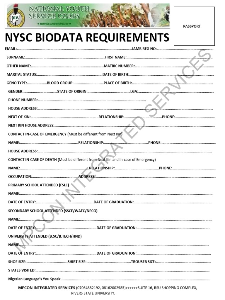 MPCON NYSC FORM 2022-Copy | PDF