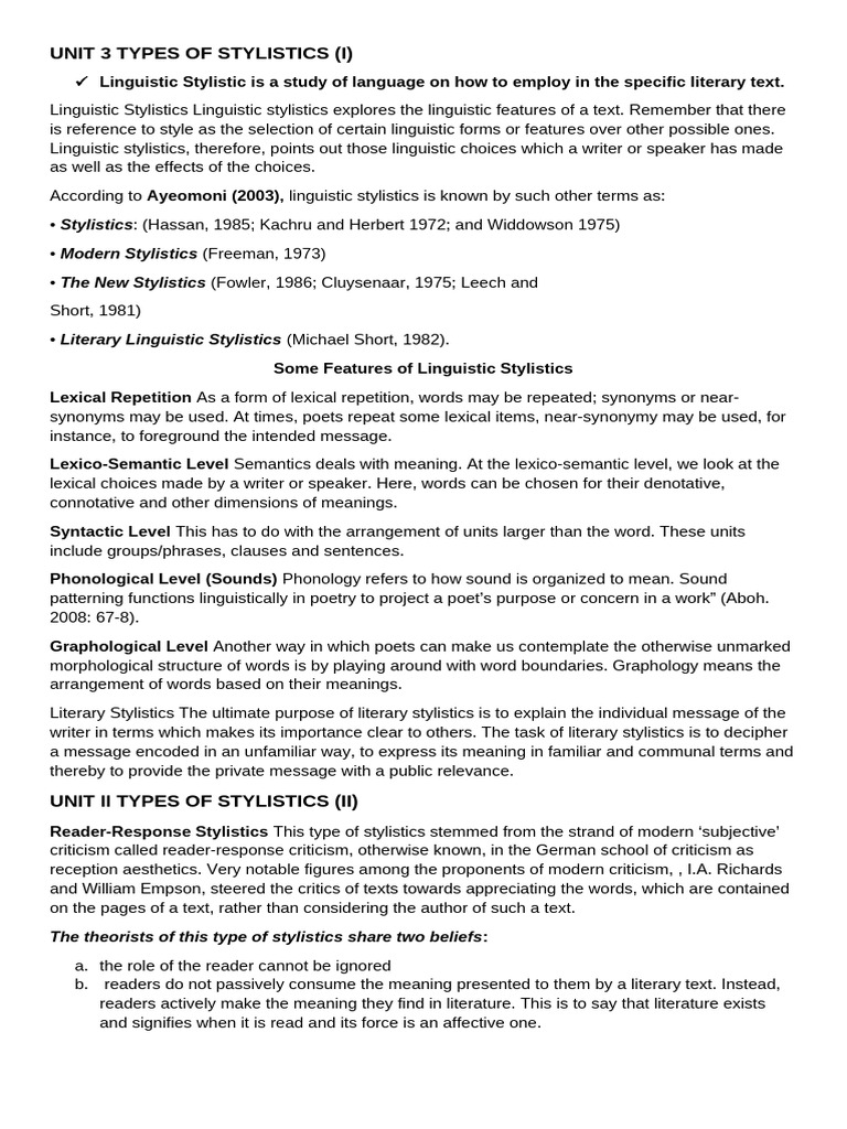 Overview of Linguistic Stylistics Types | PDF | Linguistics | Semantics