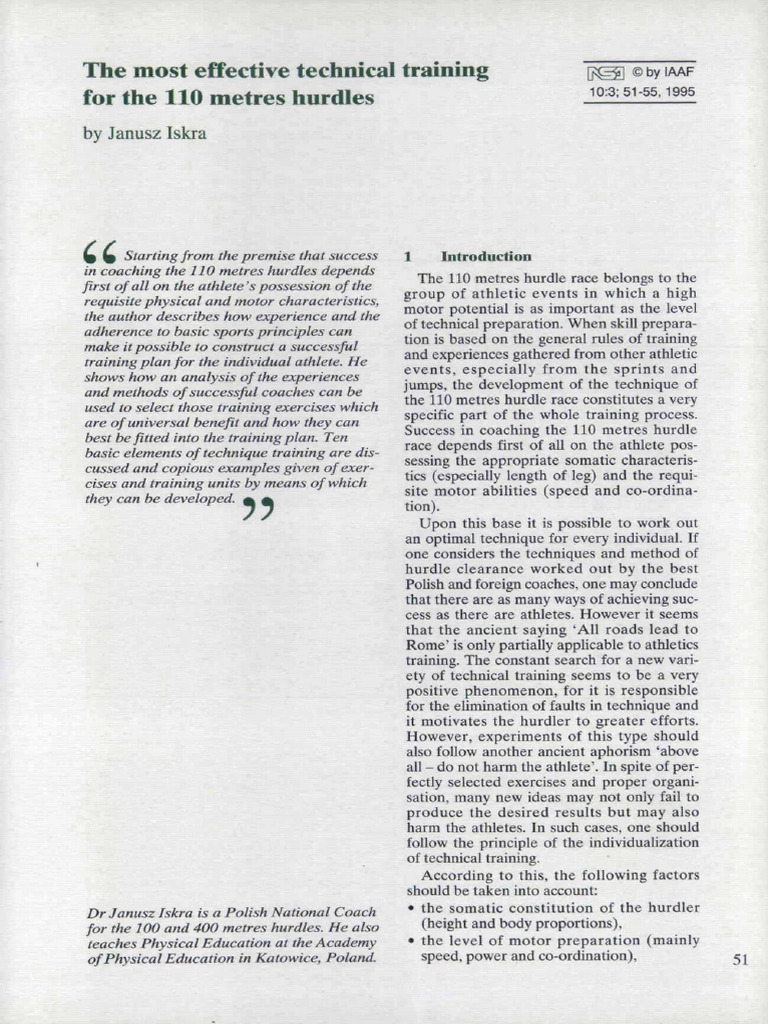 1995 The Most Effective Technical Training For The 110 Hs | PDF | Athletics | Sport Of Athletics