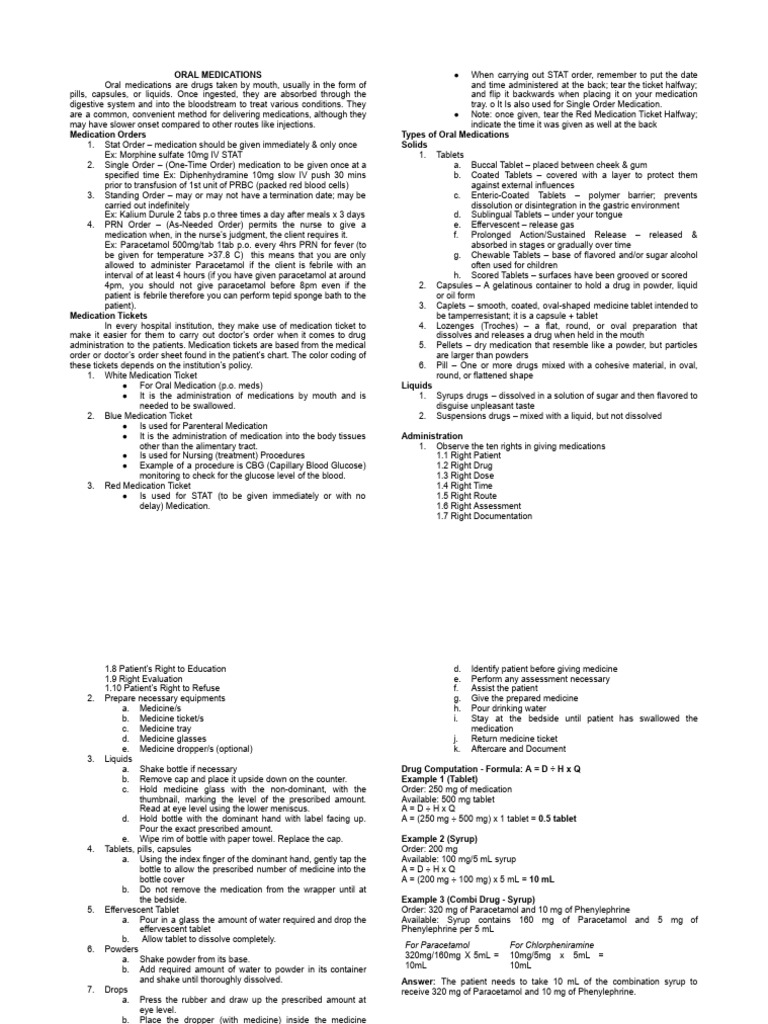Oral Medications: Types & Administration Guide | PDF | Syringe ...