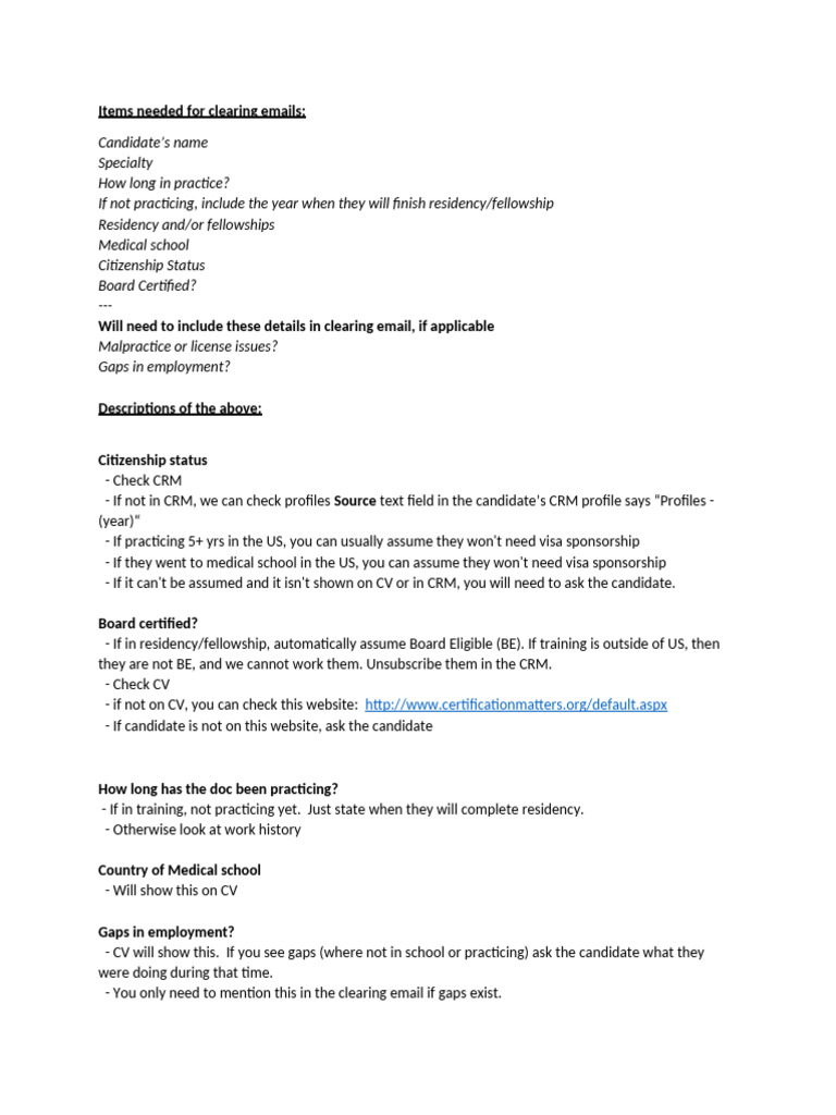 Physician Email Clearing Checklist | PDF | Residency (Medicine) | Neurology