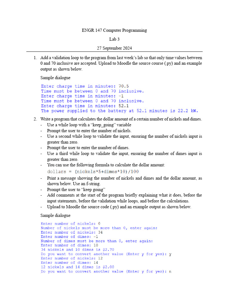 ENGR 147 Computer Programming Lab 3 v2 | PDF