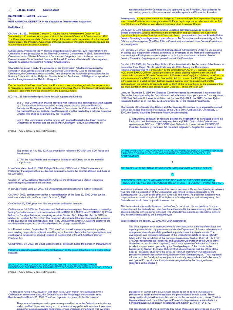 Philippine Centennial Commission Case | PDF | Prosecutor | President Of ...