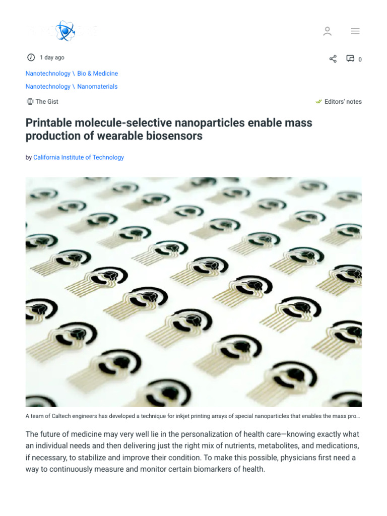 Printable Nanoparticles for Wearable Biosensors | PDF | Biosensor | Sensor