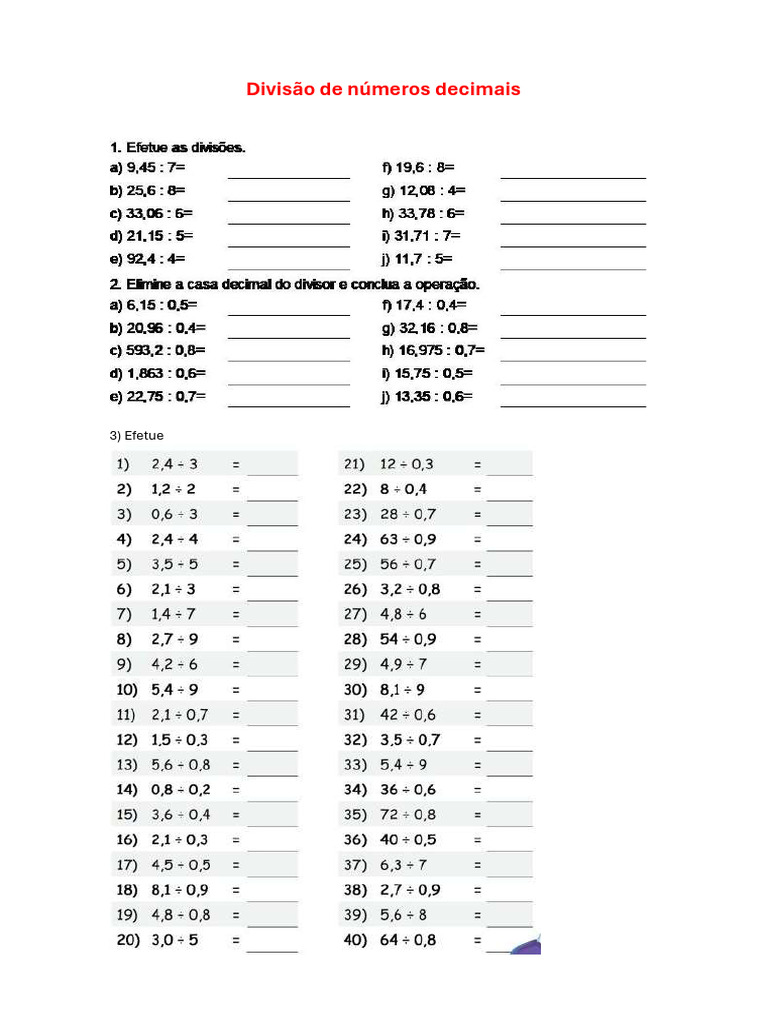 Divisão de Numeros Decimais | PDF