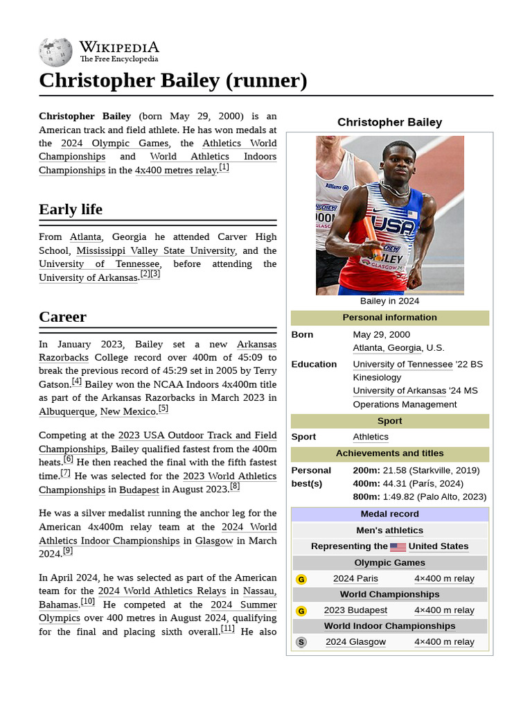 Christopher Bailey: Olympic Track Star | PDF | Sport Of Athletics ...