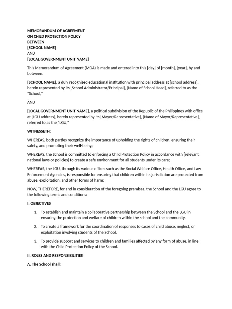 Child Protection Policy MOA for Schools | PDF | Child Protection ...