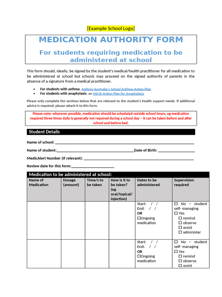 medication-authority-form-docx-1983 | PDF | Social Programs | Health Care