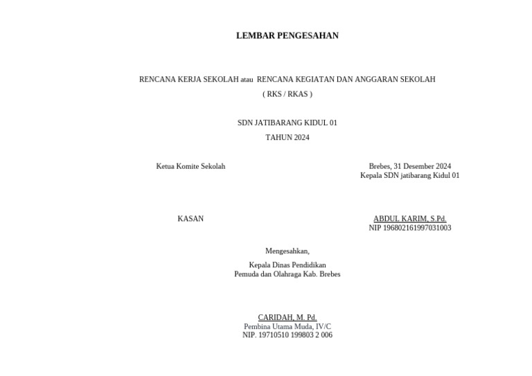 Contoh Lembar Pengesahan Arkas | PDF