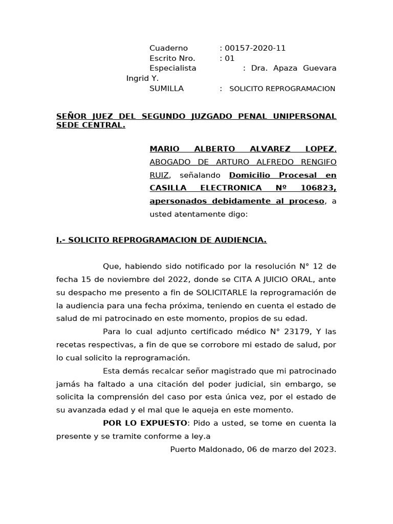 Reprogramacion de Audiencia | PDF