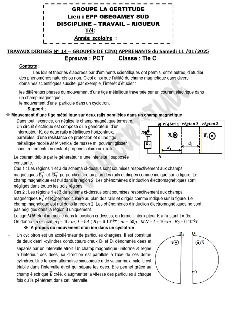 TD14 Tle C | PDF | Champ magnétique | Électricité