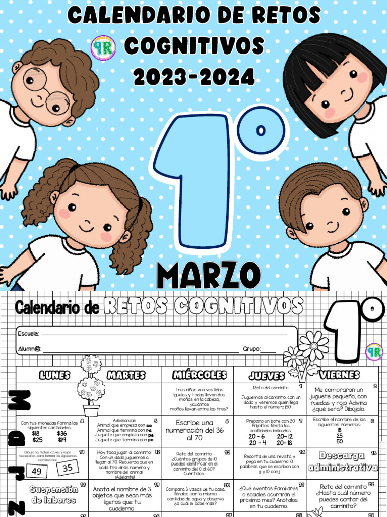 Calendario de retos matemáticos marzo mtra. Yesi | PDF