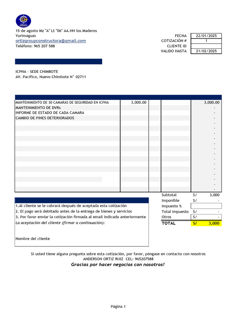 Cotización Mantenimiento Cámaras ICPNA | PDF