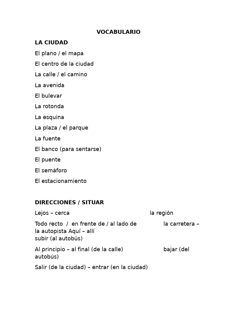 Vocabulario Esencial de la Ciudad | PDF
